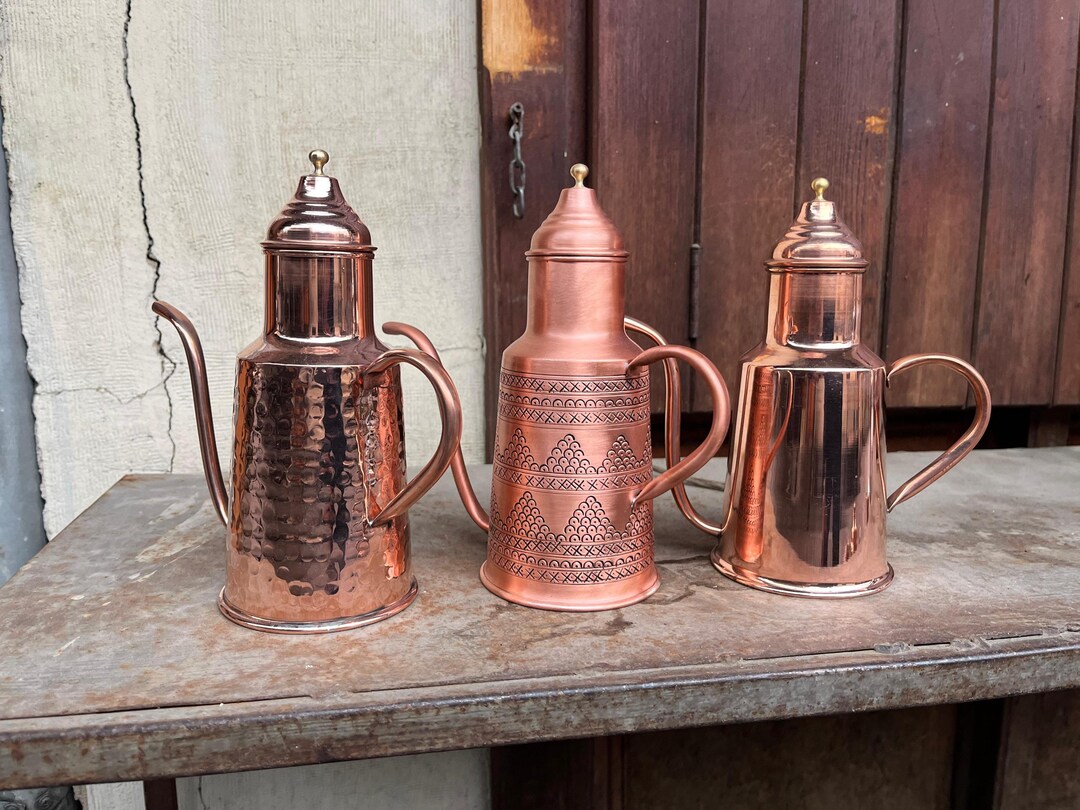 Handmade Copper Oil Dispenser With Wooden Handle - 500ml Pure Copper ...