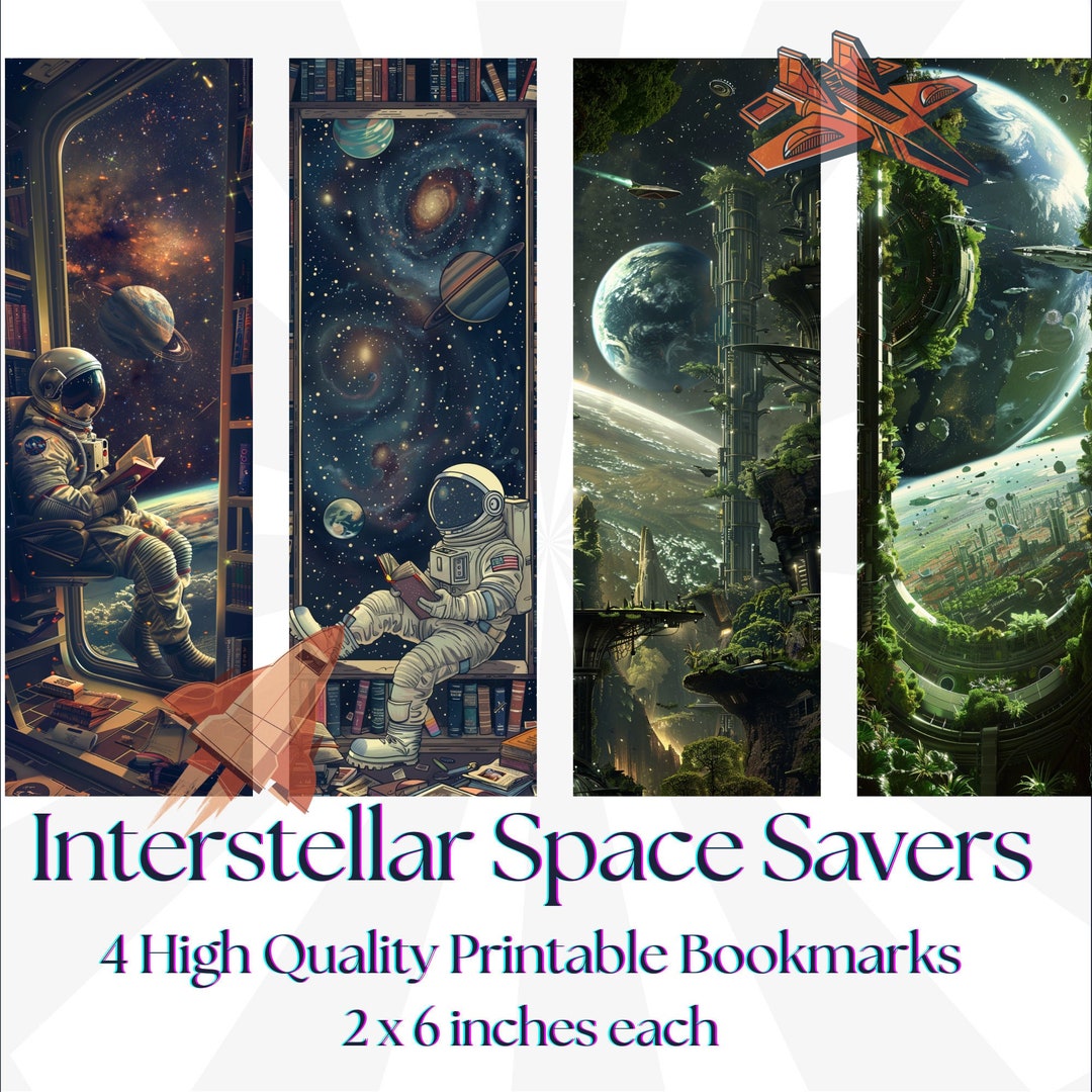 Set of 4 Printable Space Bookmarks, Sci-fi Bookmark Sheet, Astronaut ...