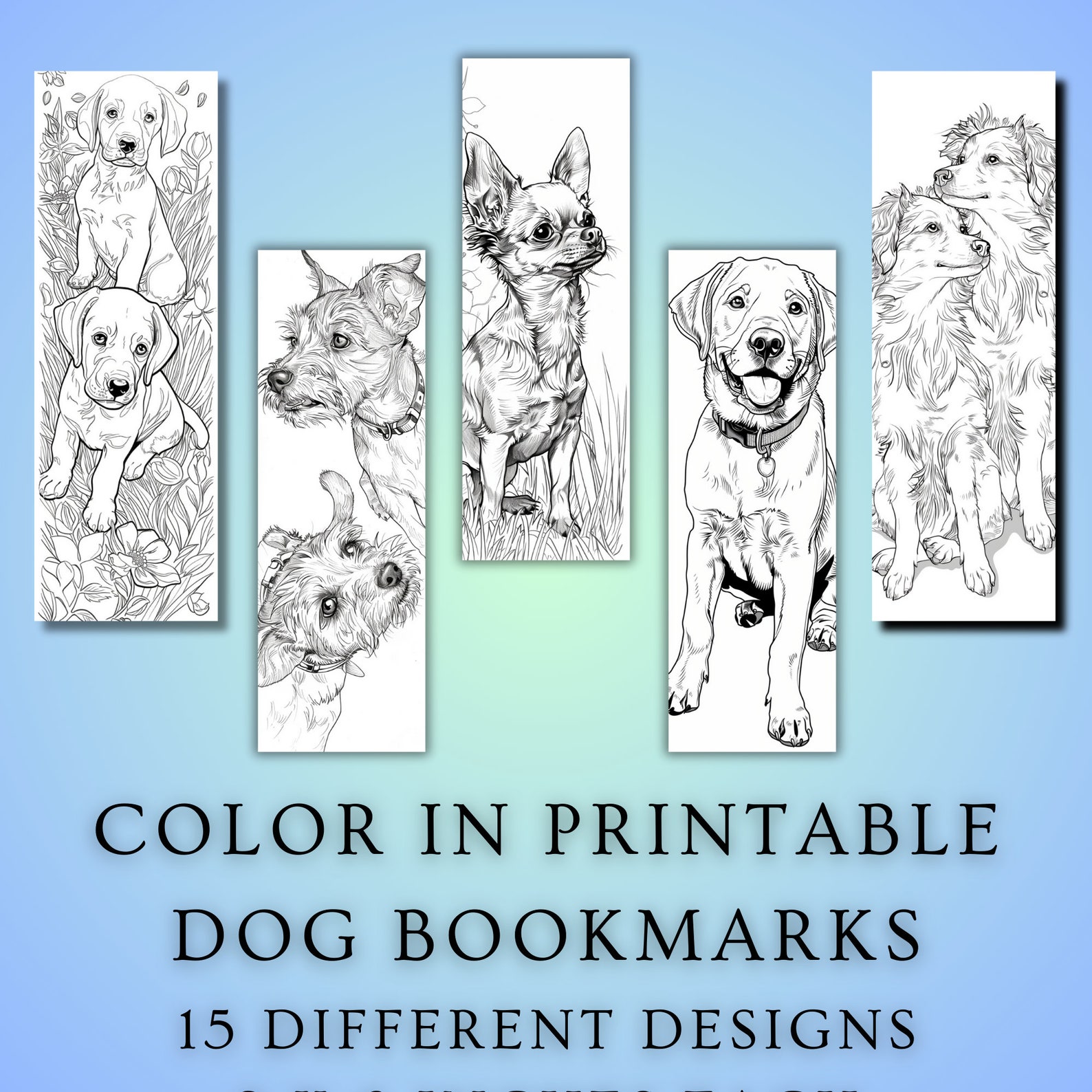Color in Printable Dog Bookmarks, 15 Dog Bookmarks, Children's Coloring ...