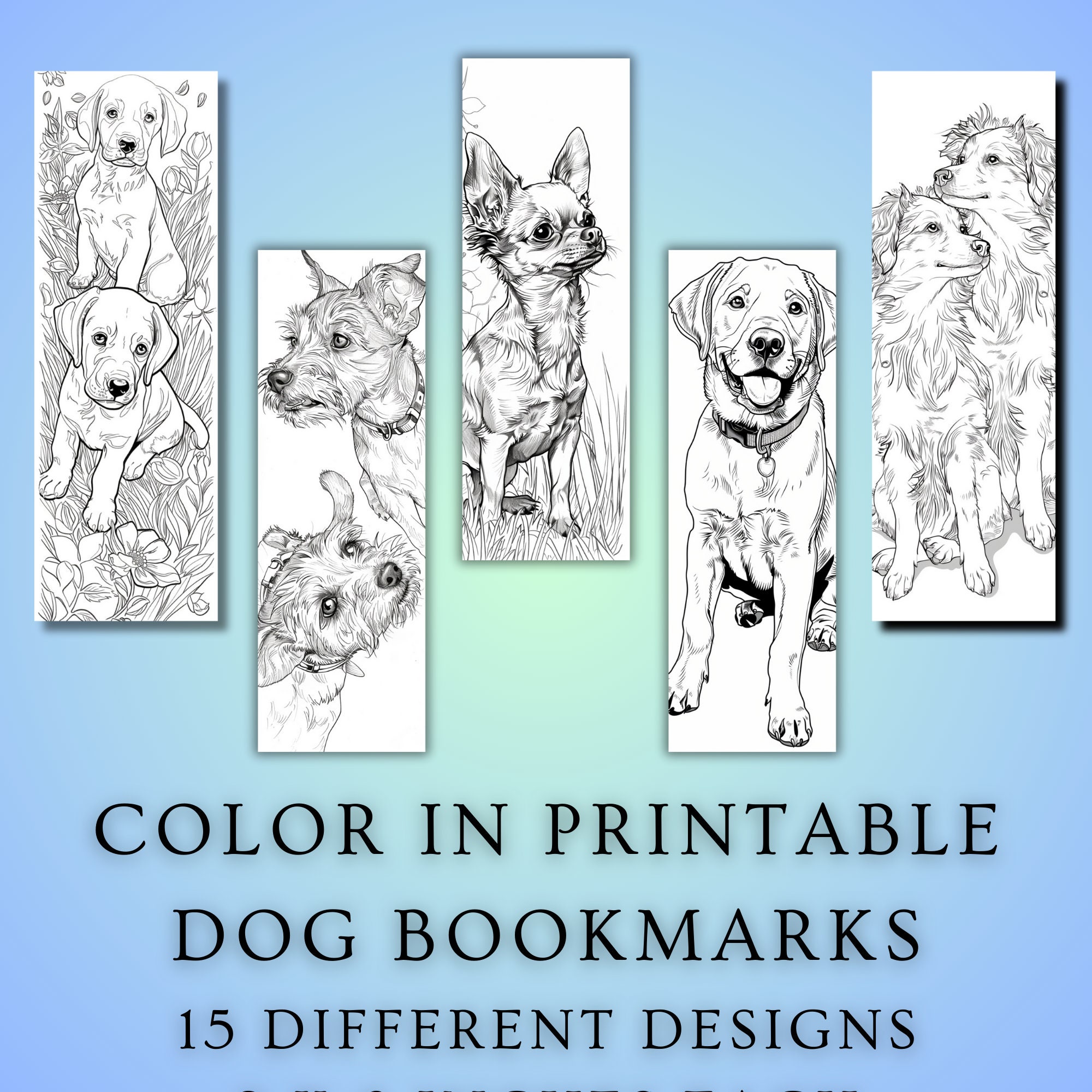 Color in Printable Dog Bookmarks, 15 Dog Bookmarks, Children's Coloring ...