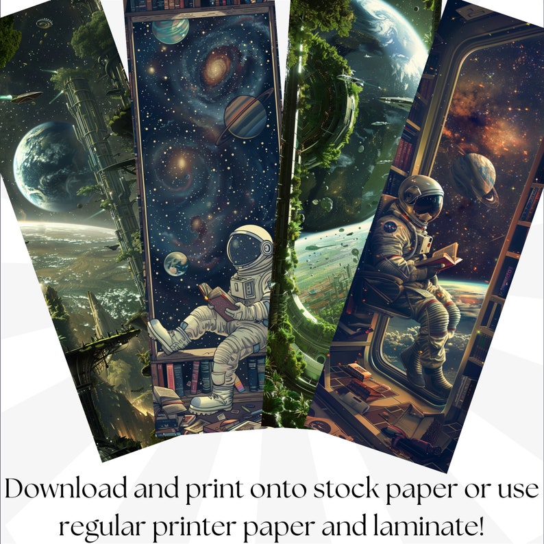 Set of 4 Printable Space Bookmarks, Sci-fi Bookmark Sheet, Astronaut ...