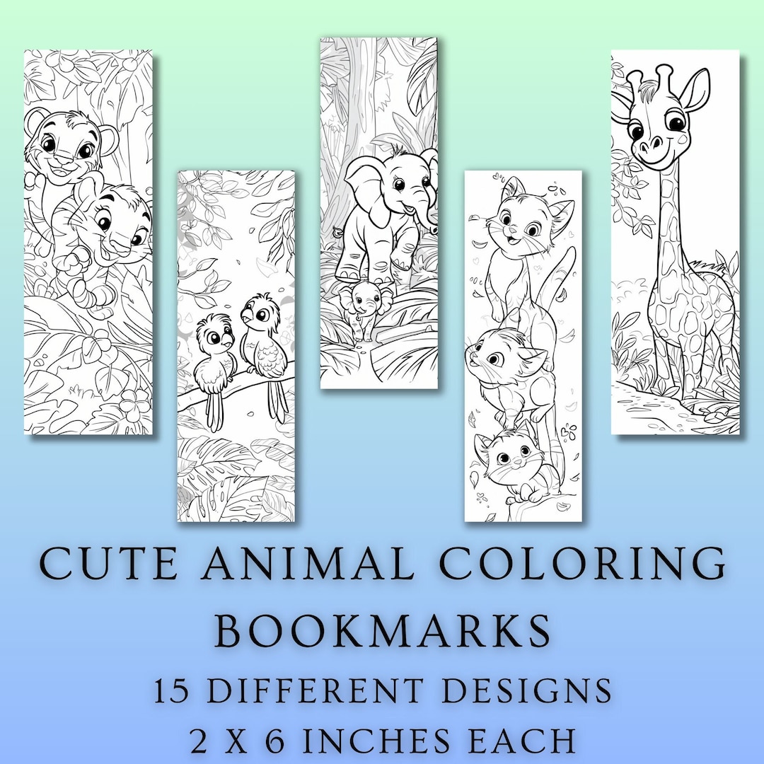 Cute Animal Bookmarks, 15 Coloring Bookmarks, Children's Coloring ...