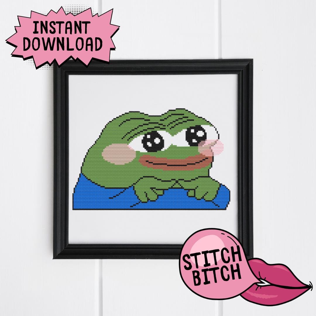 Meme Cross Stitch Pattern – Peeposhy Peepoblush Emote - Funny Cross ...