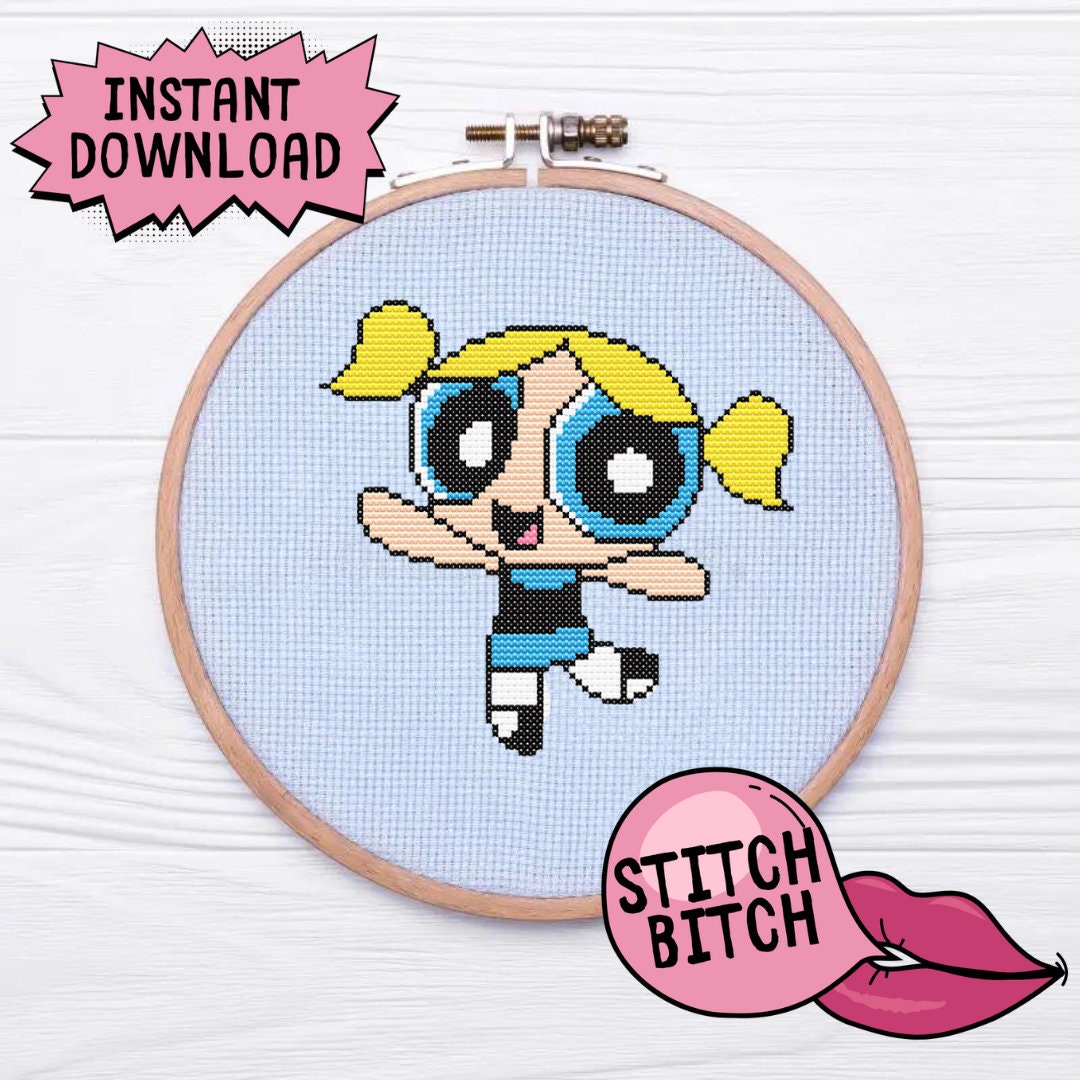 Cartoon Cross Stitch Pattern Powerpuff Girls Bubbles Nostalgic Cross ...