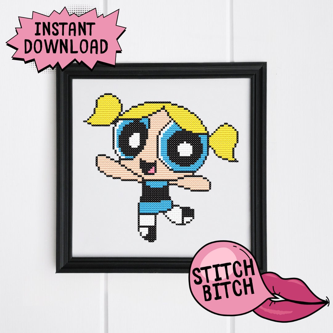 Cartoon Cross Stitch Pattern - Powerpuff Girls Bubbles - Nostalgic ...