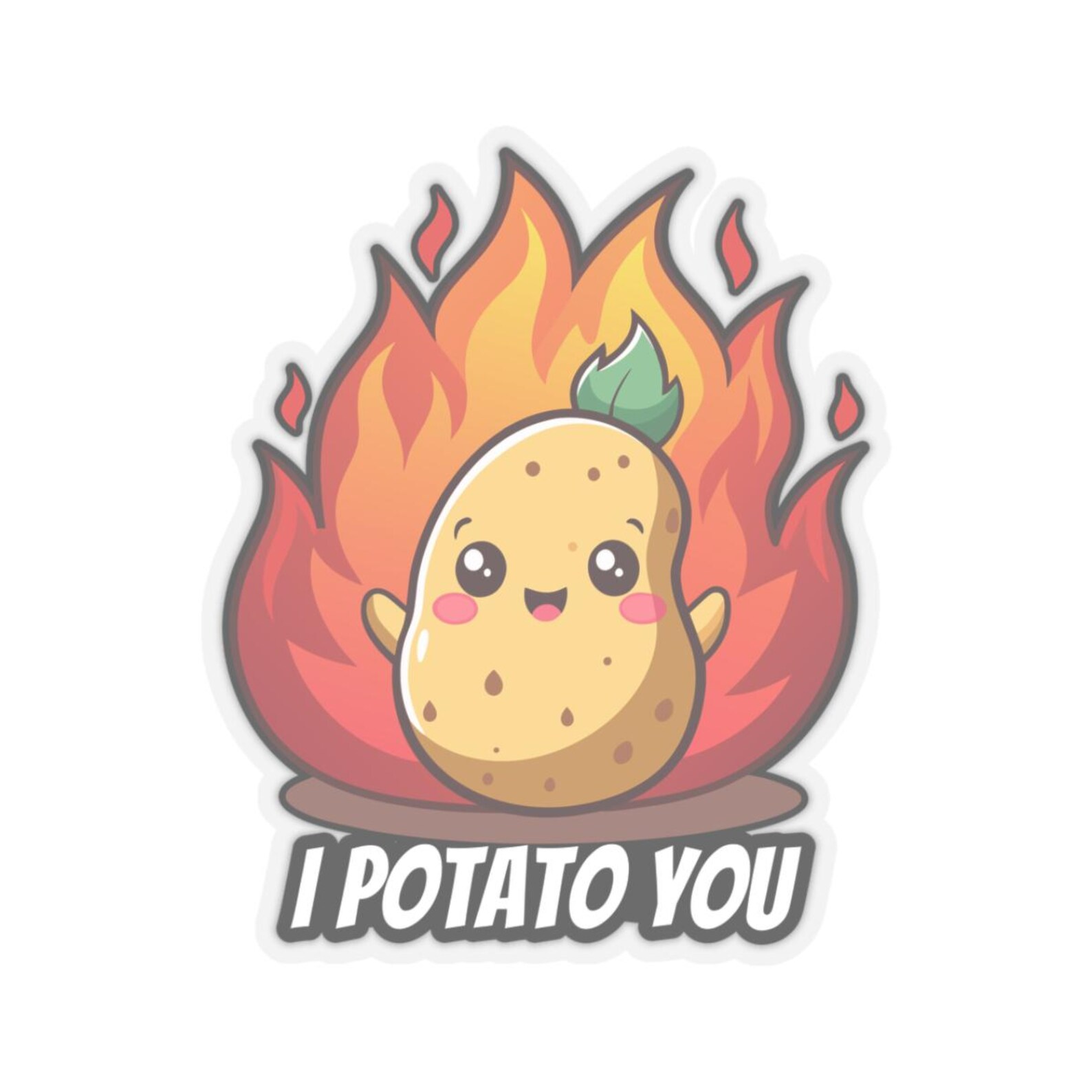 Adorable Potato Sticker, I Potato You Pun Decal, Cute Flaming Potato ...