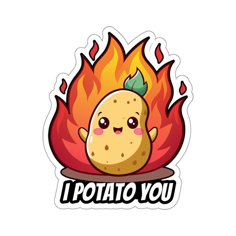 Adorable Potato Sticker, I Potato You Pun Decal, Cute Flaming Potato ...