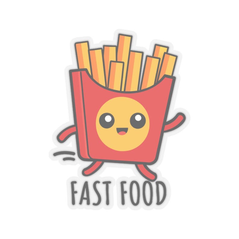 Fun Fast Food Sticker, Running Fries Cartoon, Quirky Red French Fries ...