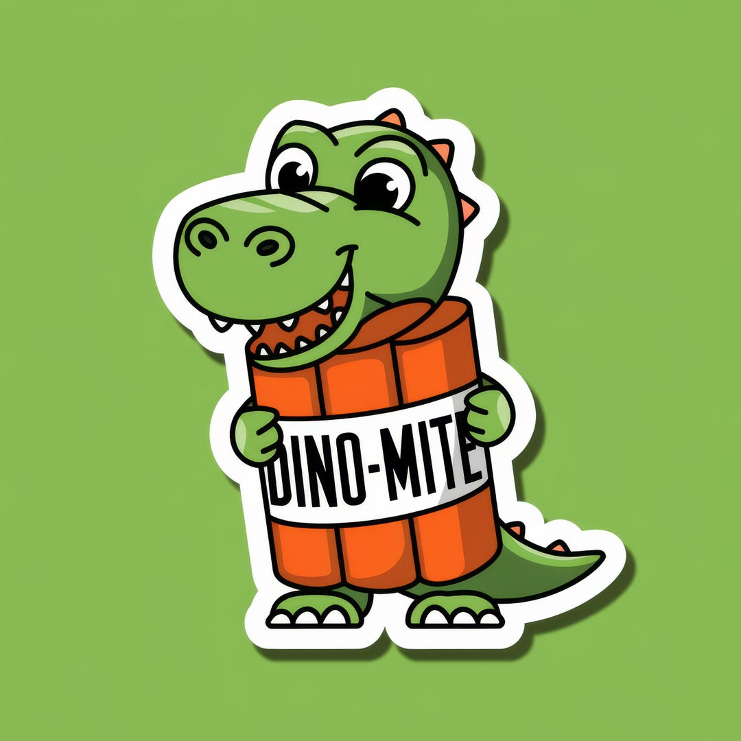 Dino-mite Pun Sticker Cute Dinosaur Dynamite Vinyl Decal Prehistoric ...