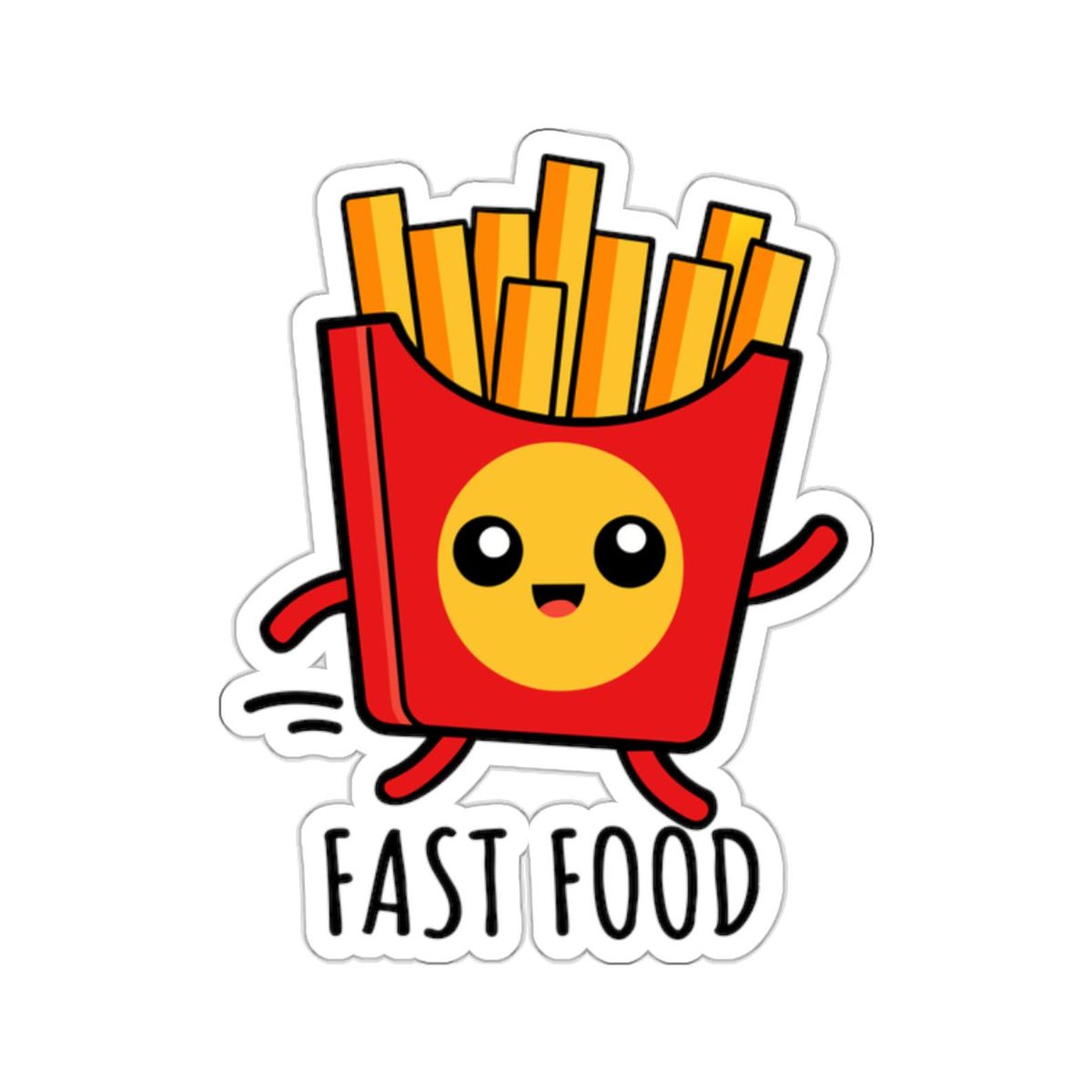 Fun Fast Food Sticker, Running Fries Cartoon, Quirky Red French Fries ...