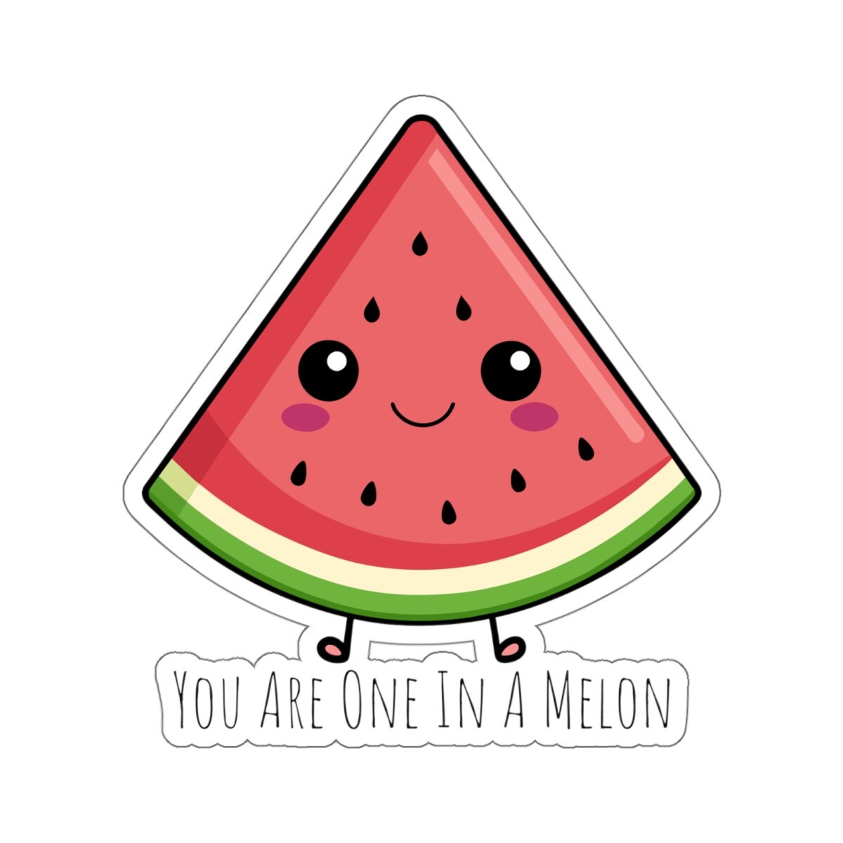 Adorable Watermelon Sticker, 'you Are One in A Melon' Pun Decal, Cute ...