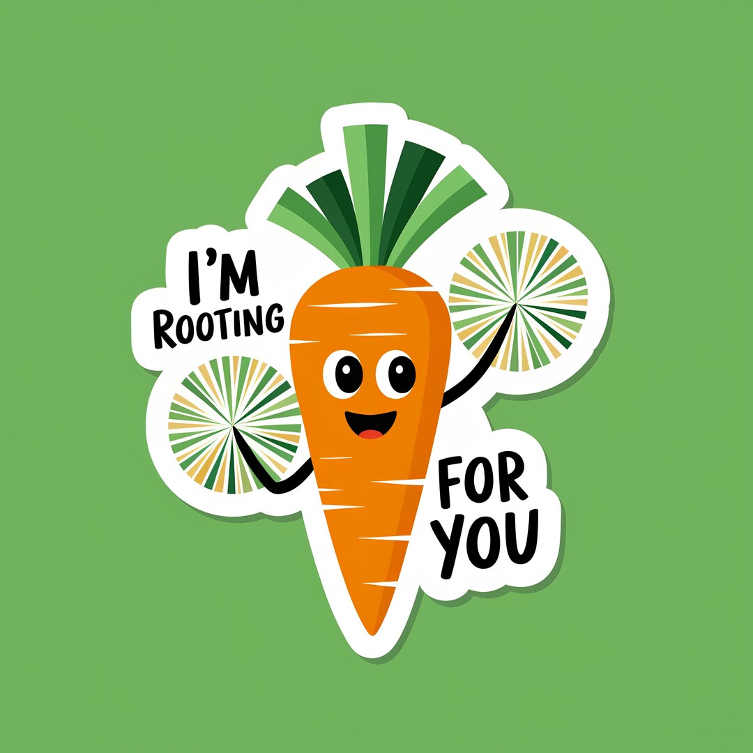 I'm Rooting for You Pun Sticker | Cute Carrot Cheerleader Vinyl Decal ...