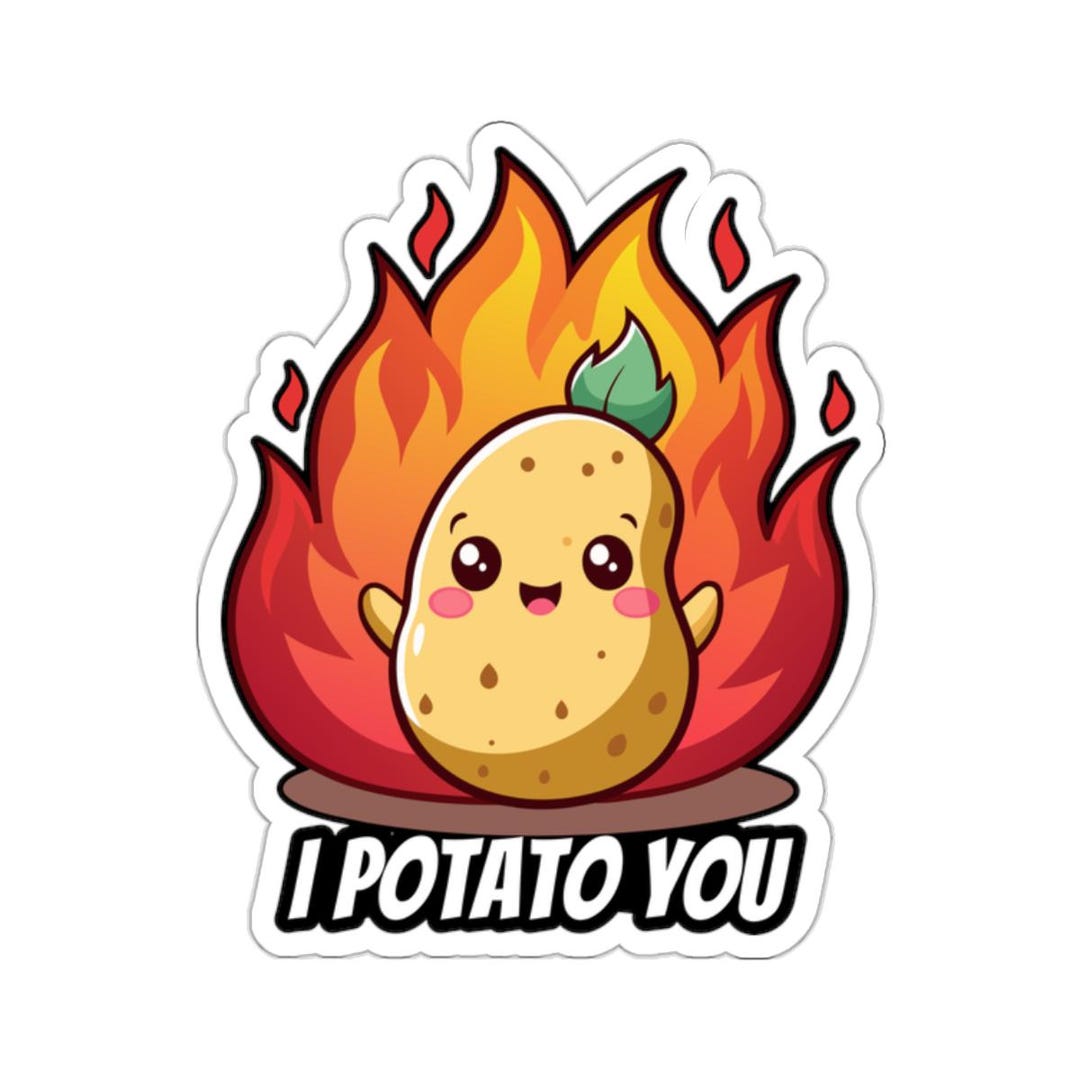 Adorable Potato Sticker, I Potato You Pun Decal, Cute Flaming Potato ...