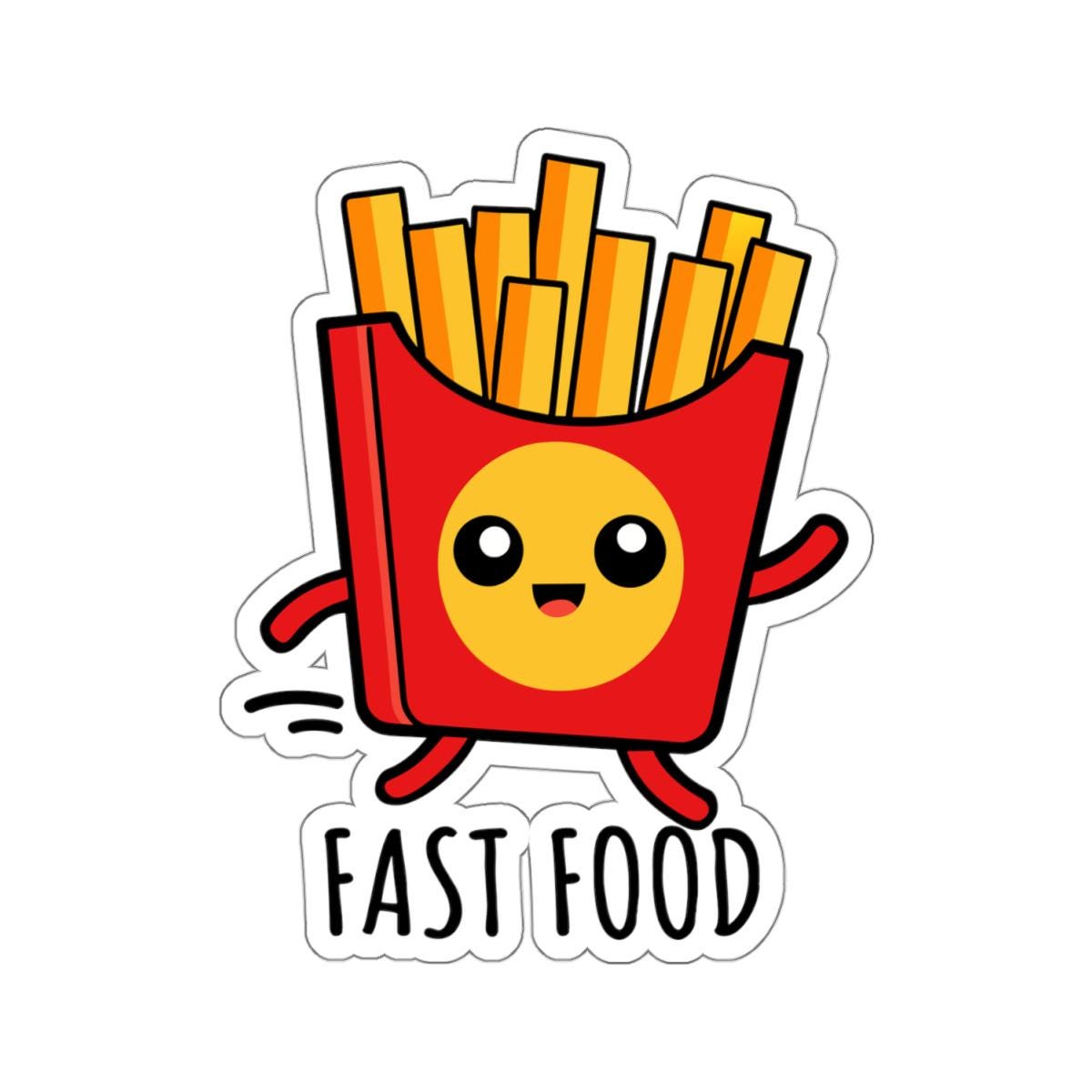 Fun Fast Food Sticker, Running Fries Cartoon, Quirky Red French Fries ...