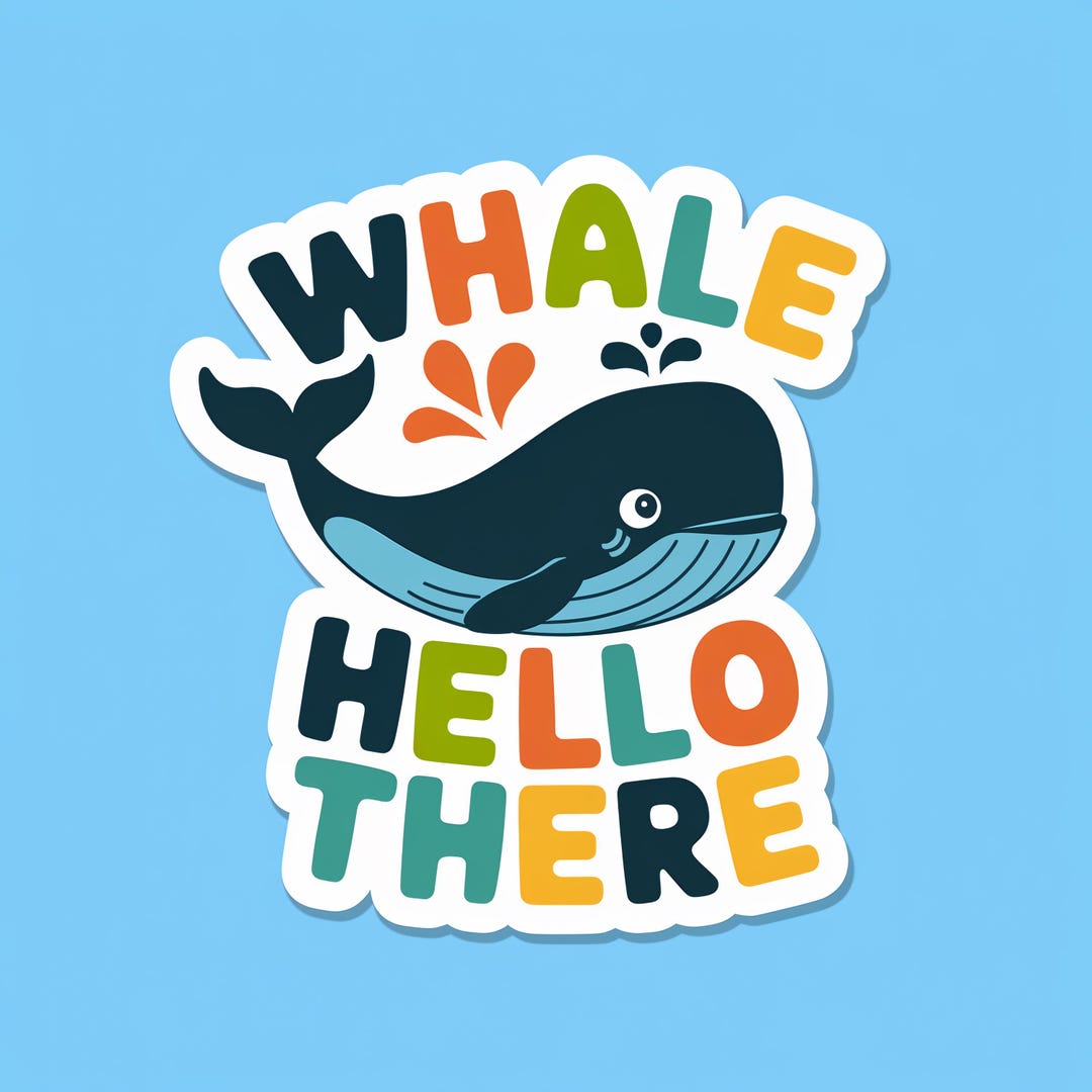 Whale Hello There Sticker | Funny Ocean Pun Vinyl Decal | Cute Waving ...