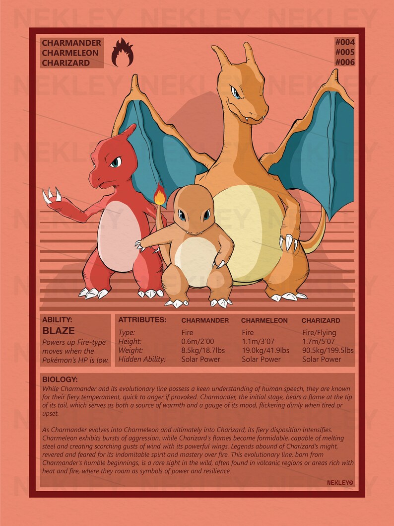 Charmander Line Illustratie Poster 30x40cm Nekley - Etsy