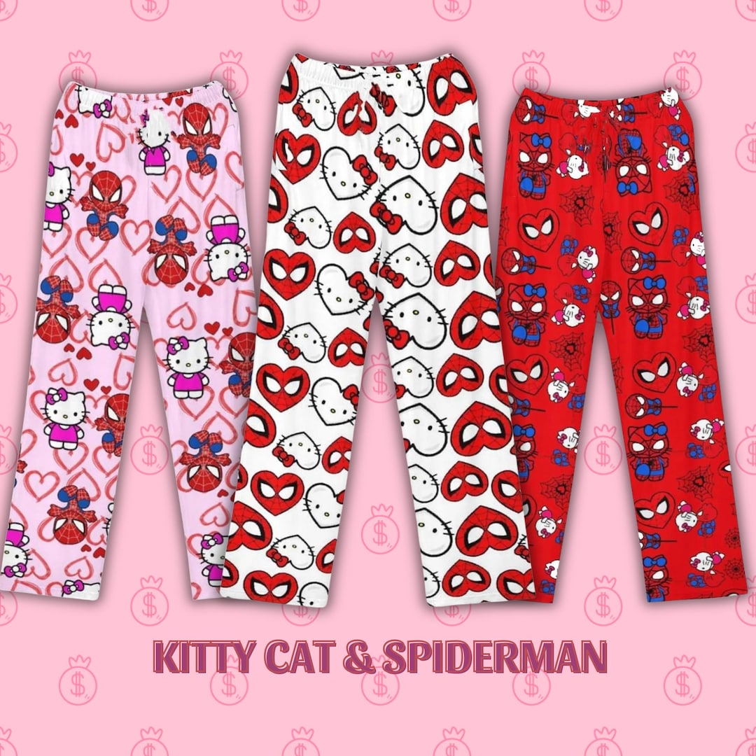 Valentines Hello Kitty and Spiderman Matching Pajamas Pants, Sanrio and ...