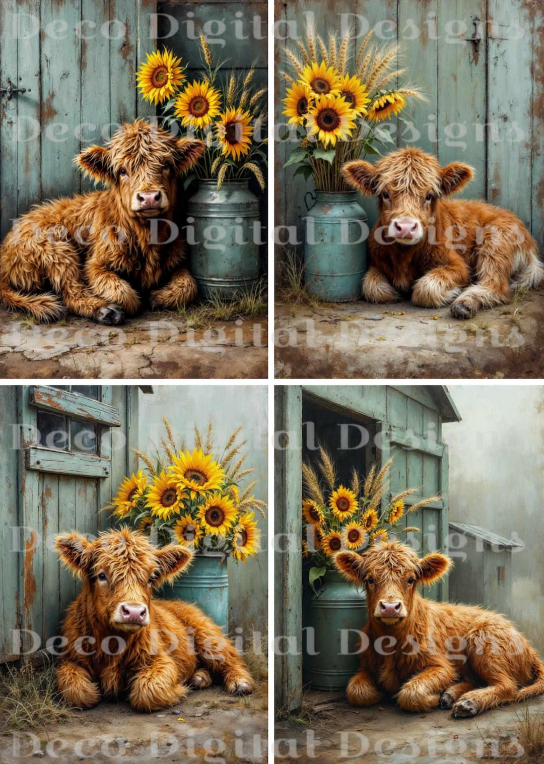 A4 Rice Paper Sunflower & Sage Highland Cows - Etsy