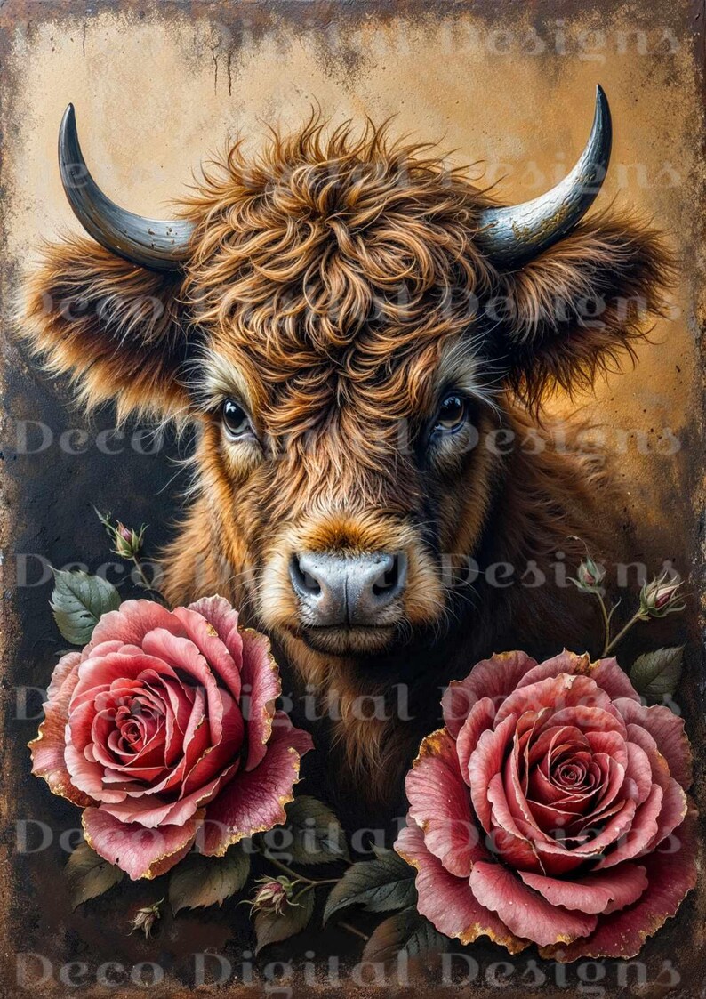 Rose Highland Cow A4 Rice Paper - Etsy