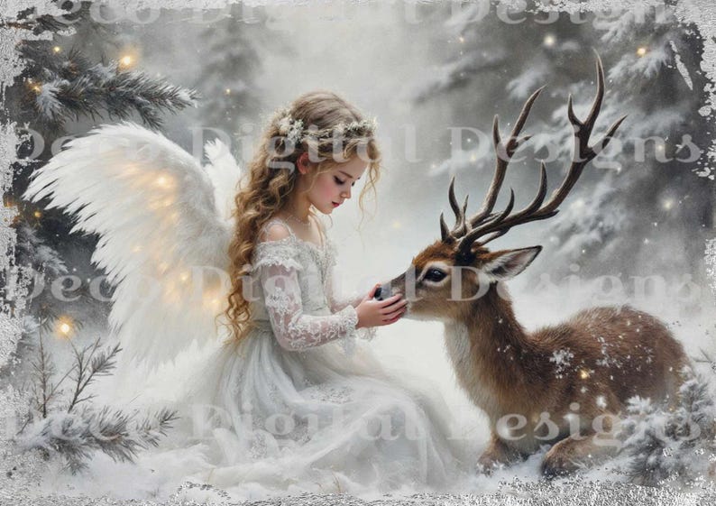 Angel With Deer - Etsy