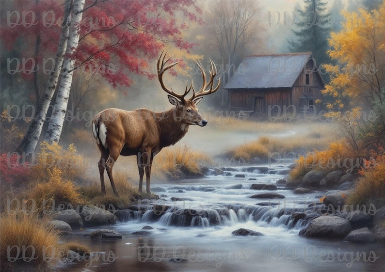 A4 Deer in Autumn Rice Paper 950 - Etsy