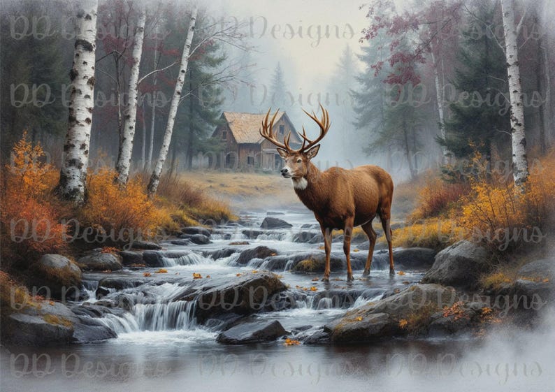 A4 Deer in Autumn Rice Paper 950 - Etsy