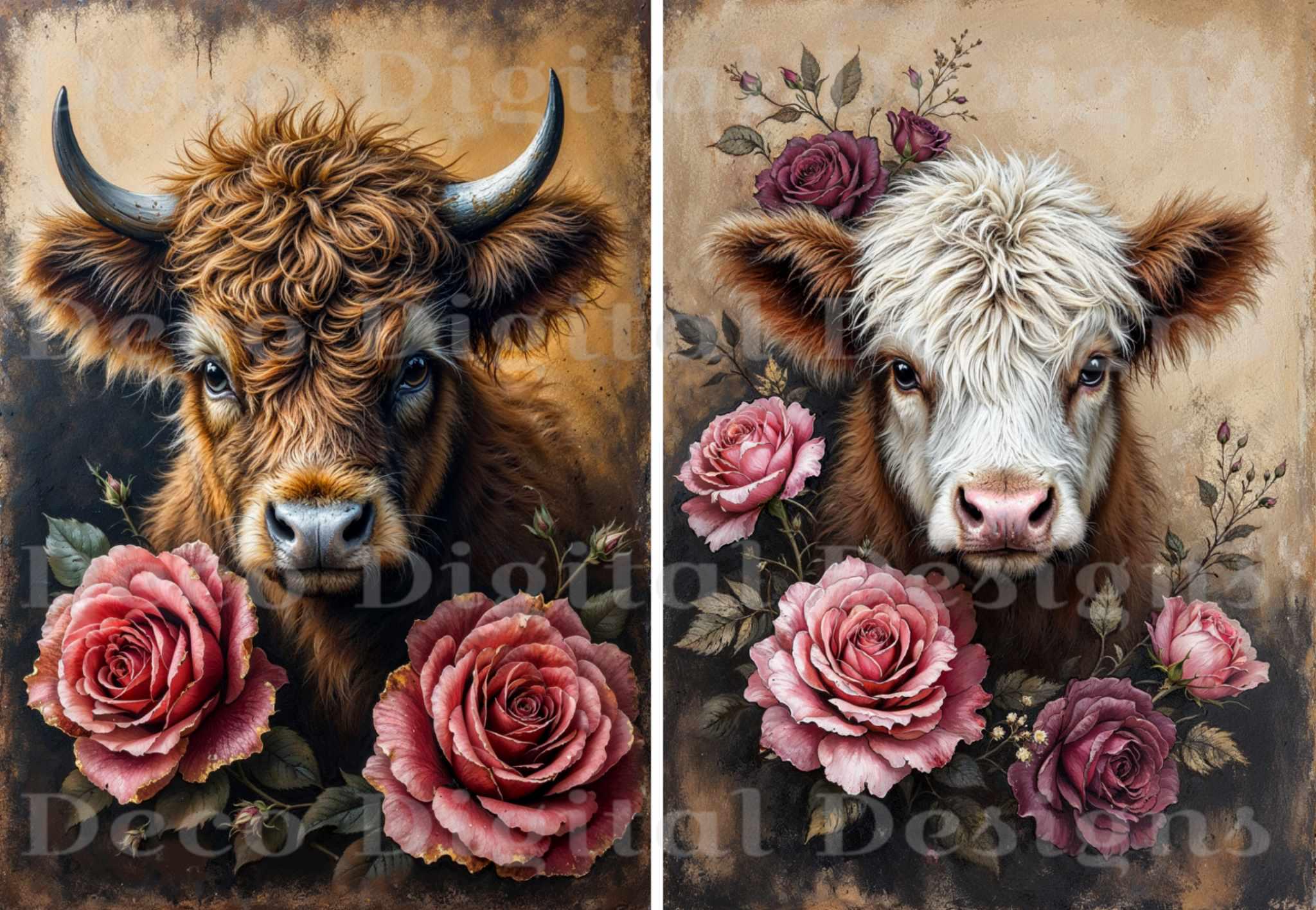 Rose Highland Cow A4 Rice Paper - Etsy