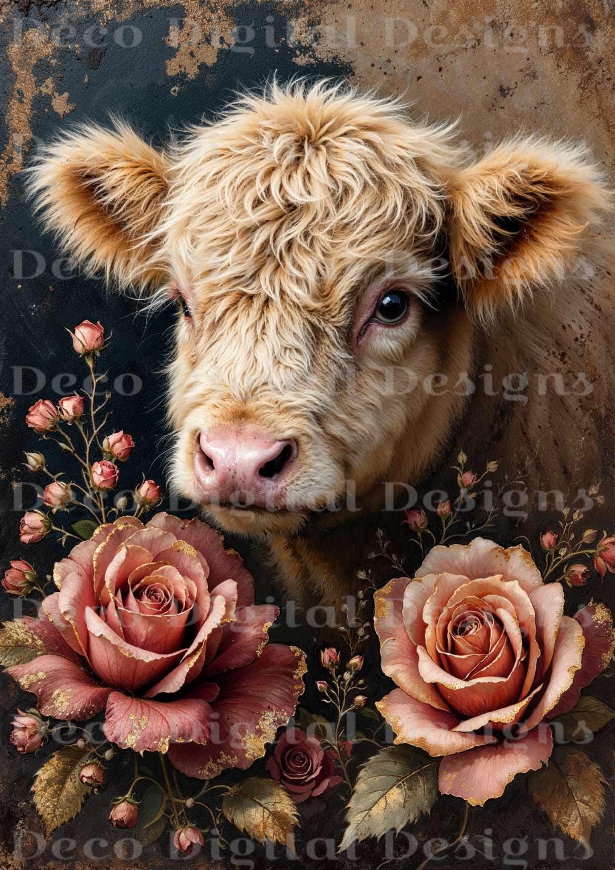Rose Highland Cow A4 Rice Paper - Etsy