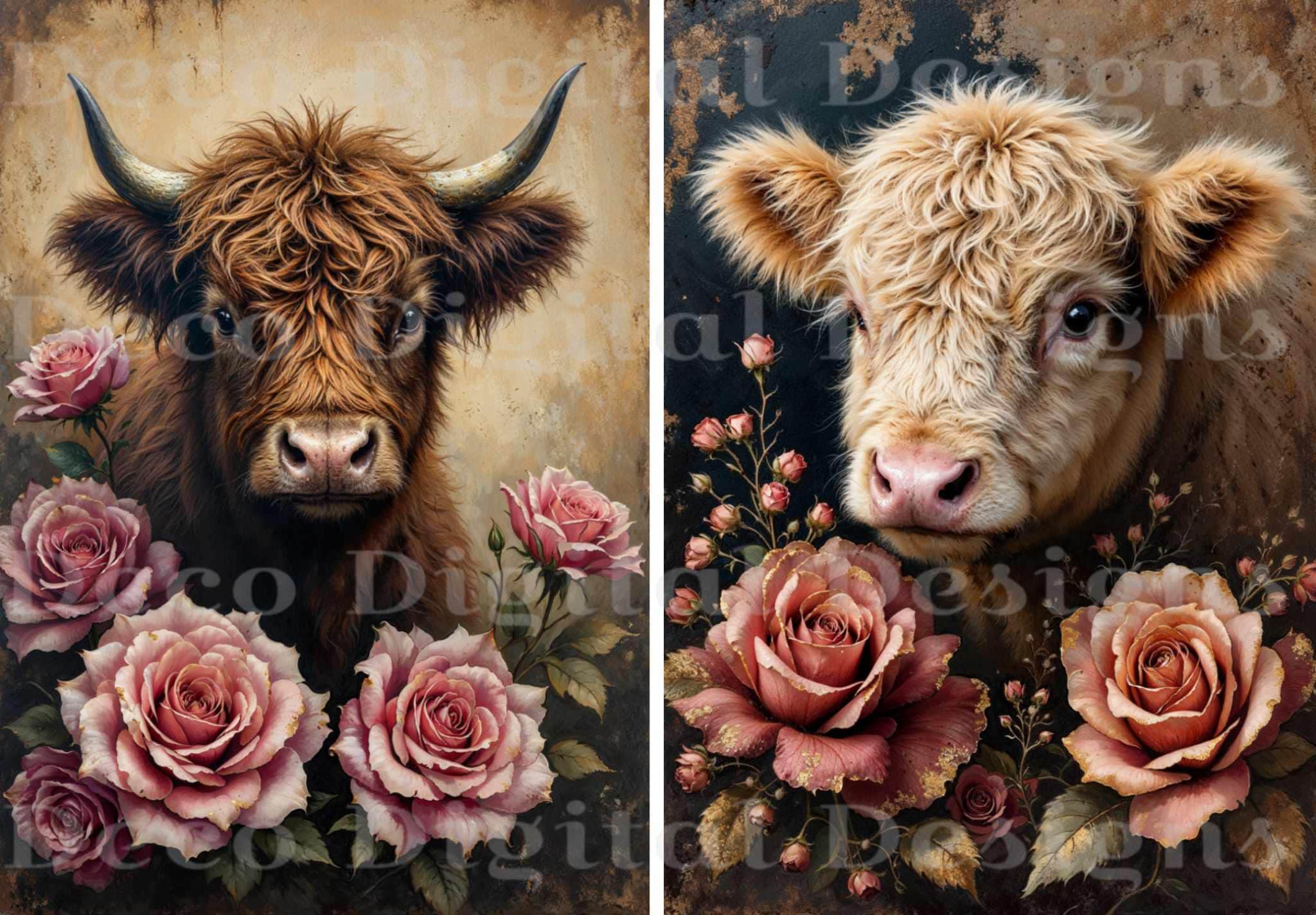 Rose Highland Cow A4 Rice Paper - Etsy