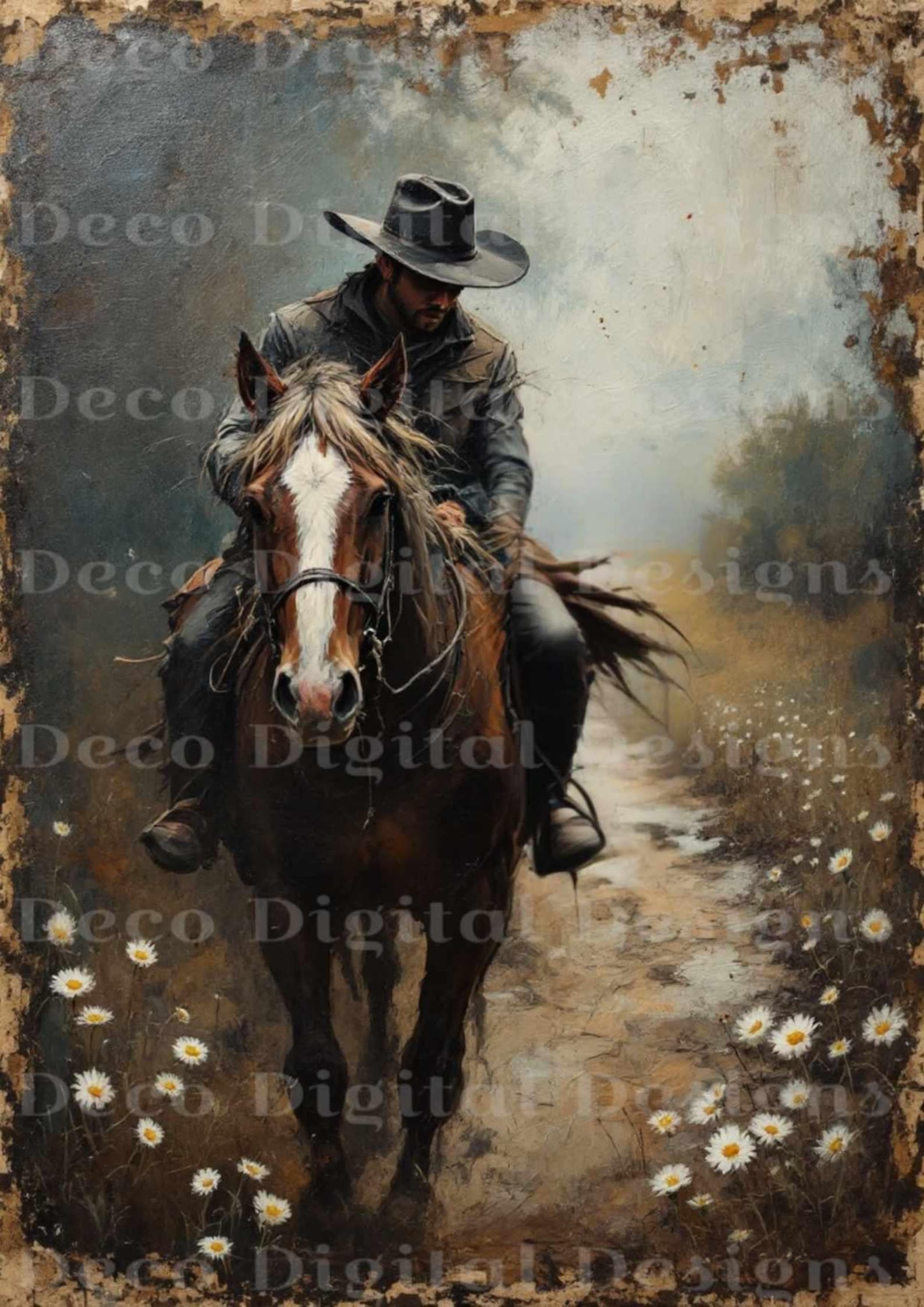 A4 Rice Paper Cowboy on Horse - Etsy