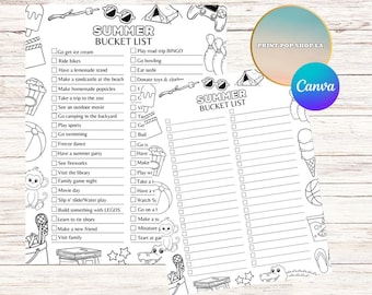 Kids Summer Bucket List Coloring Page - Etsy