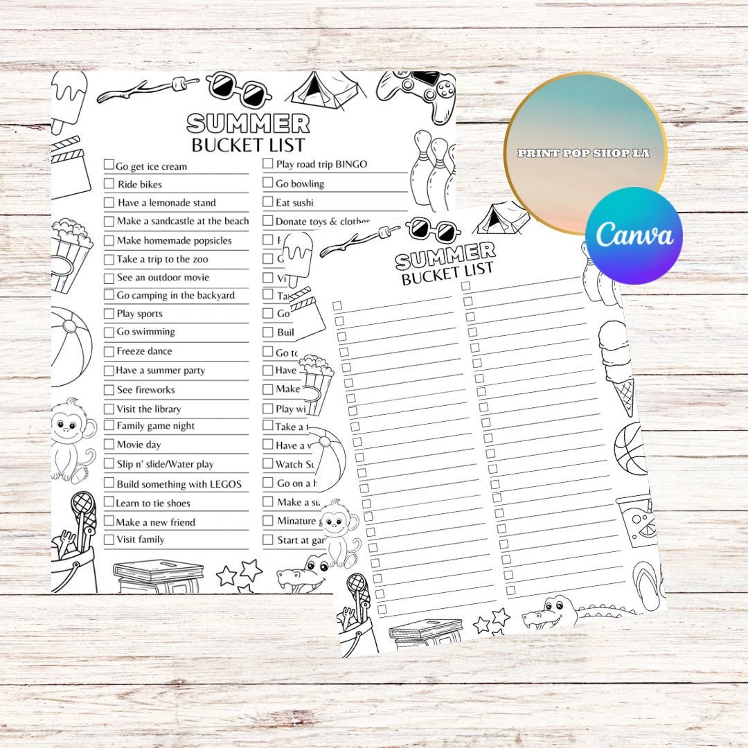 Summer Bucket List Coloring Page - Etsy