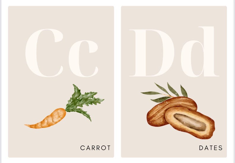 Alphabet Flashcards, Fruits and Vegetables Theme | Educational ...