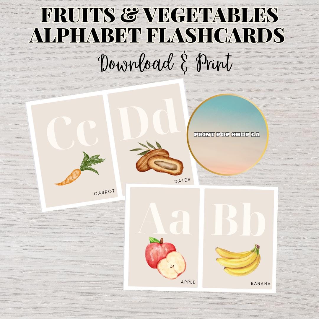 Alphabet Flashcards, Fruits and Vegetables Theme | Educational ...