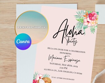 EDITABLE Hawaiian Luau Tropical Flower Theme Invite, Lunch Invitation ...