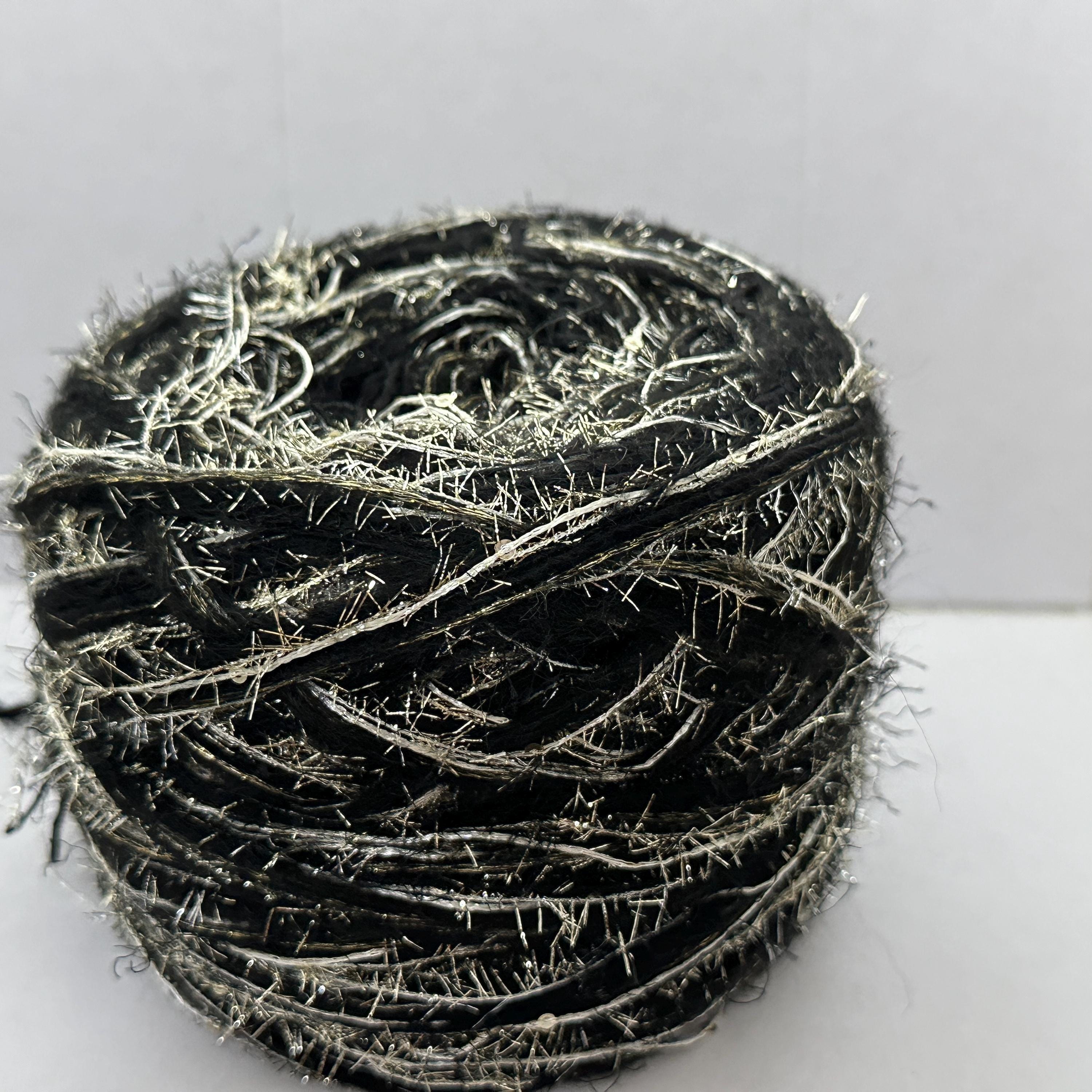 Handmade Black and Silver Sparkle Yarn, 126 Metres, 200g Metallic Glam ...