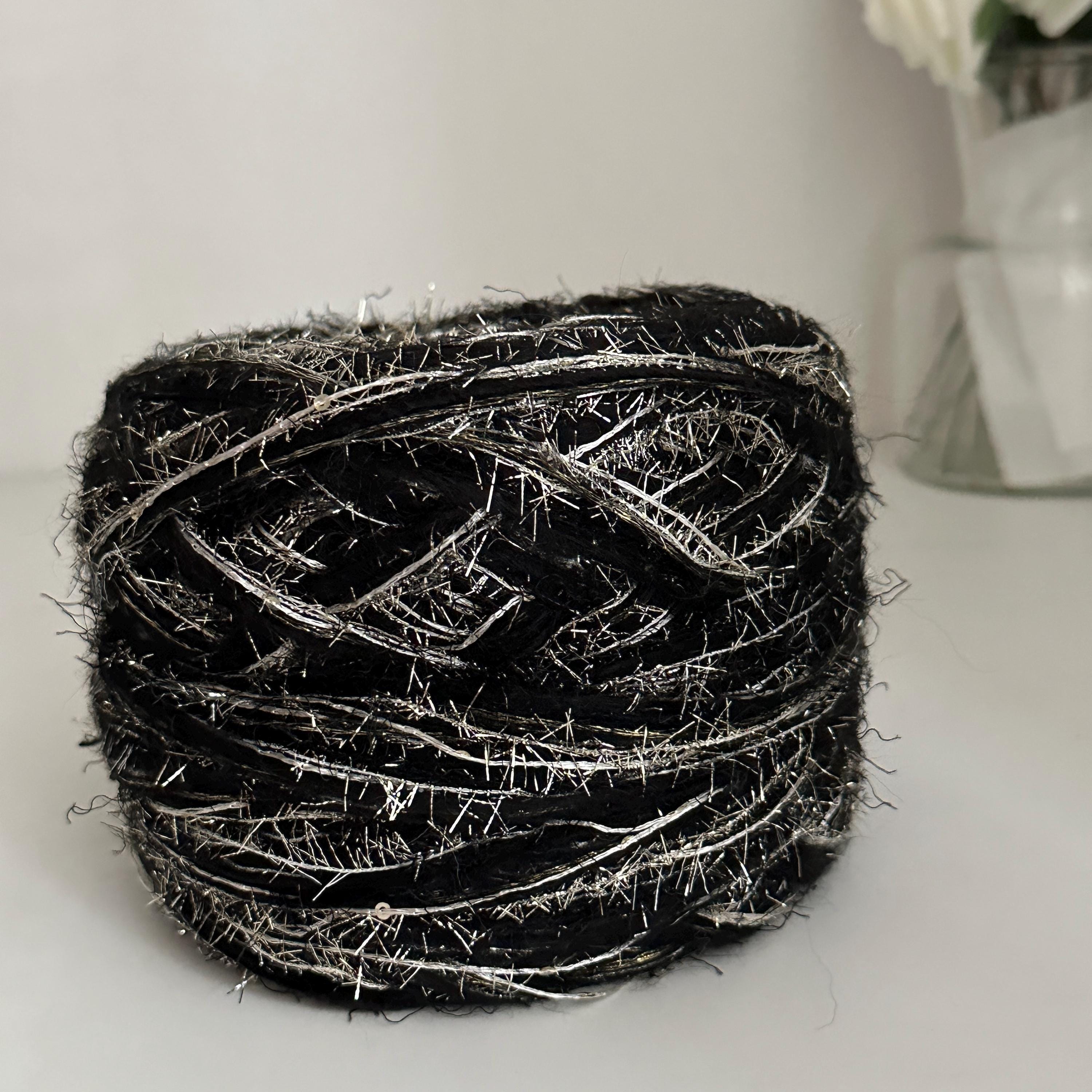 Handmade Black and Silver Sparkle Yarn, 126 Metres, 200g Metallic Glam ...