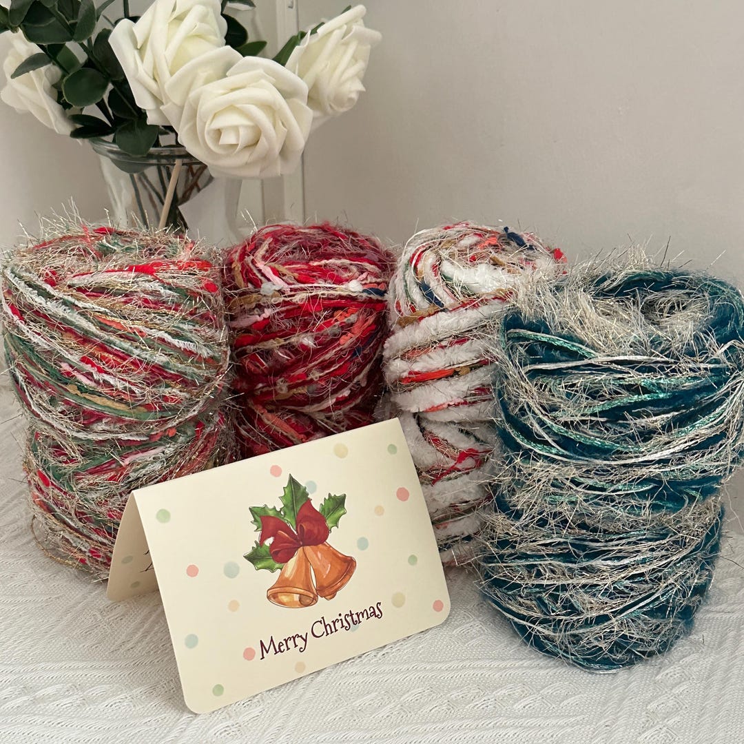 Handmade Christmas Art Yarn, 50g Mixed Yarn With Festive Red, Green ...