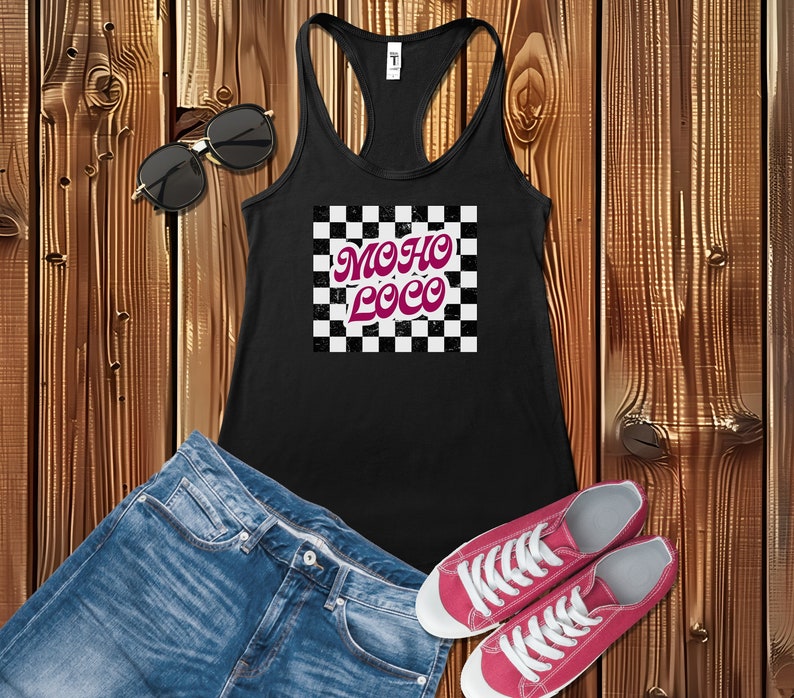 Moho Loco Black White Checkerboard Tank Top Lightweight Sleeveless Fan ...