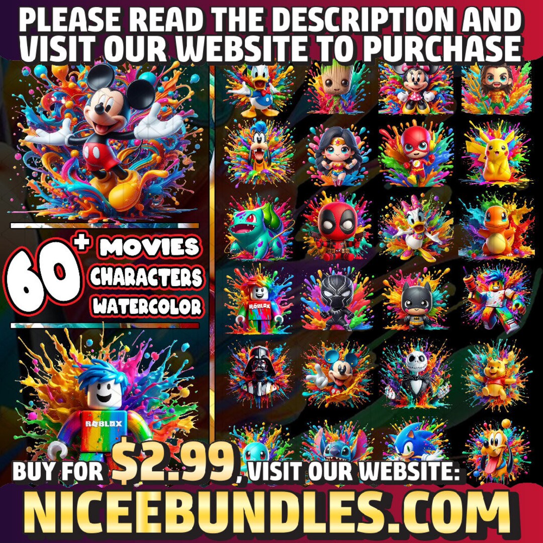 65 Designs Characters in Movies Png, Watercolor Png Bundle, Cartoon ...
