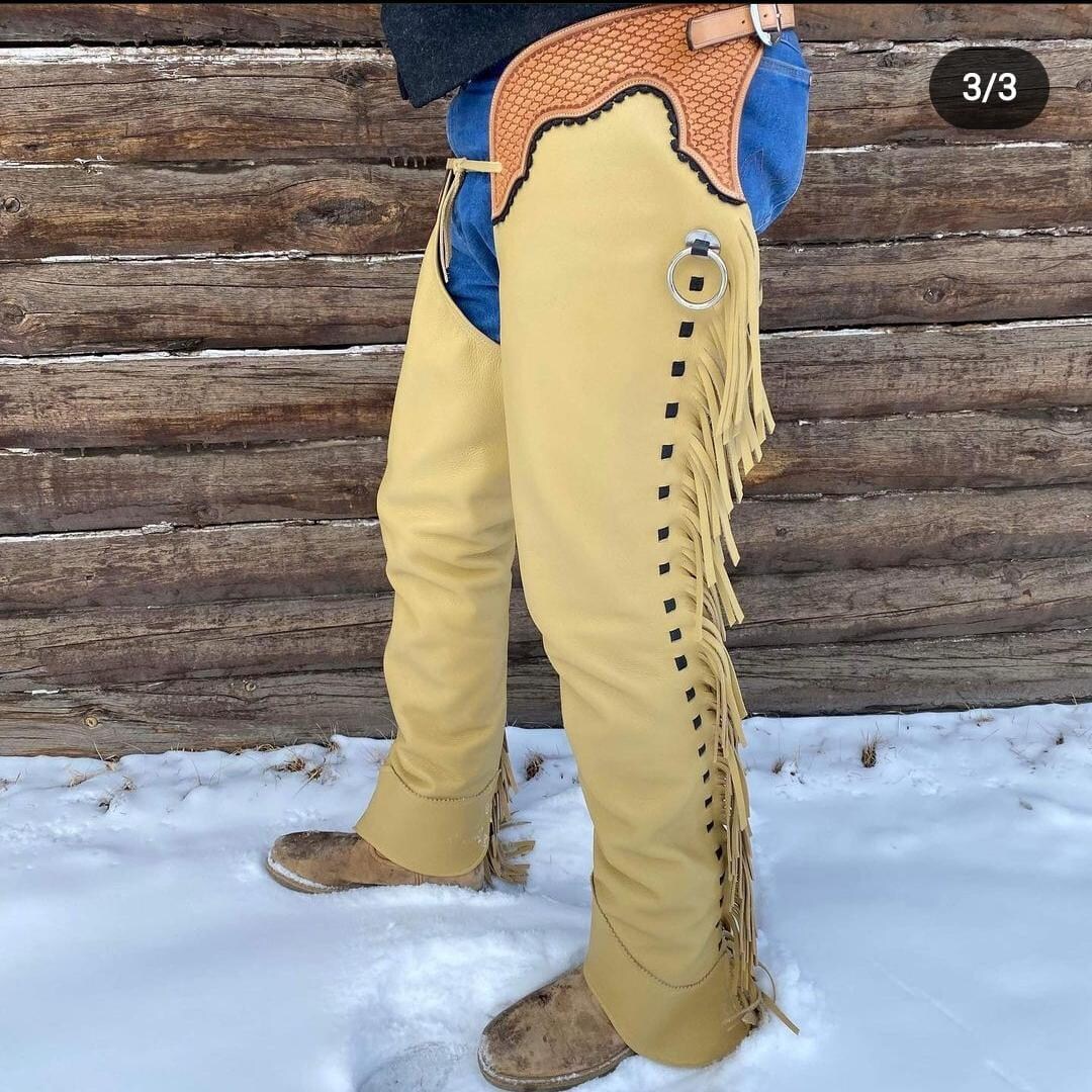 Leather Chaps Hand Made Western Chap Horse Riding Fringes Pant Cowboy ...