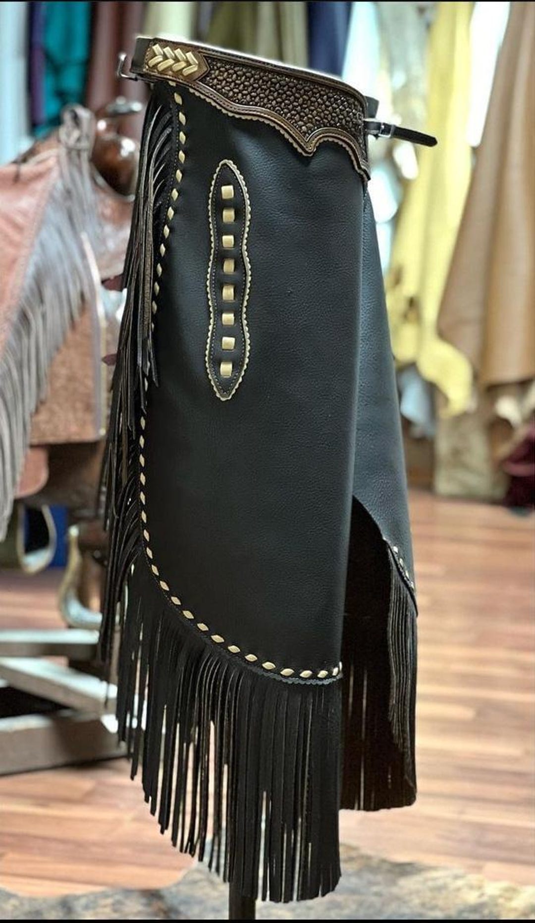Leather Chinks Chap Hand Made Western Chap Brown Horse Riding Fringed ...