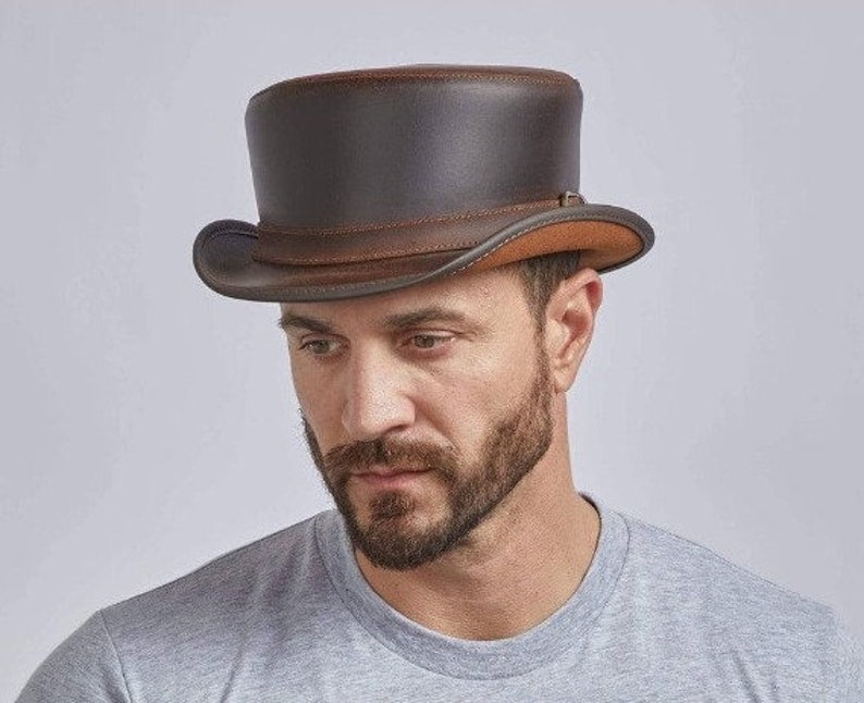 Leather Hat Hand Made Leather Top Hat Steampunk Top Hat Gothic Leather ...