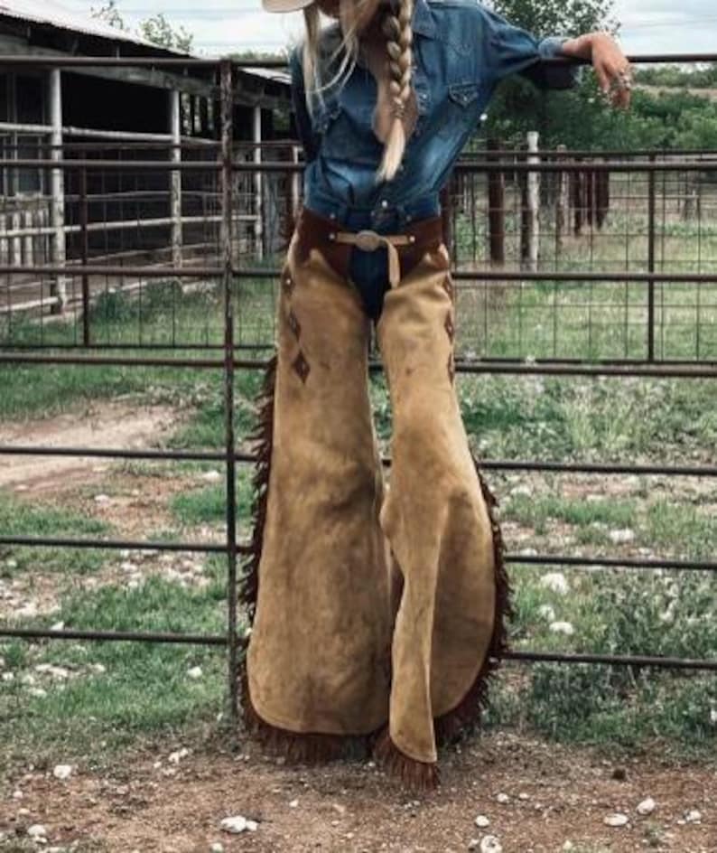 Leather Chinks Chaps Hand Made Western Suede Chap Horse Riding Fringes ...