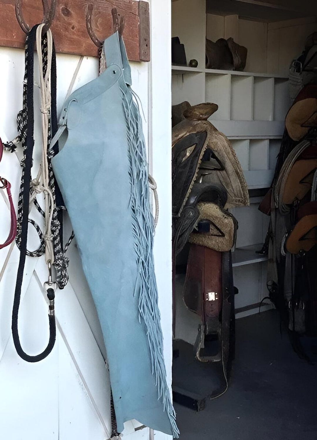 Leather Chap Hand Made Western Chinks Chap Blue Plain Style Riding ...