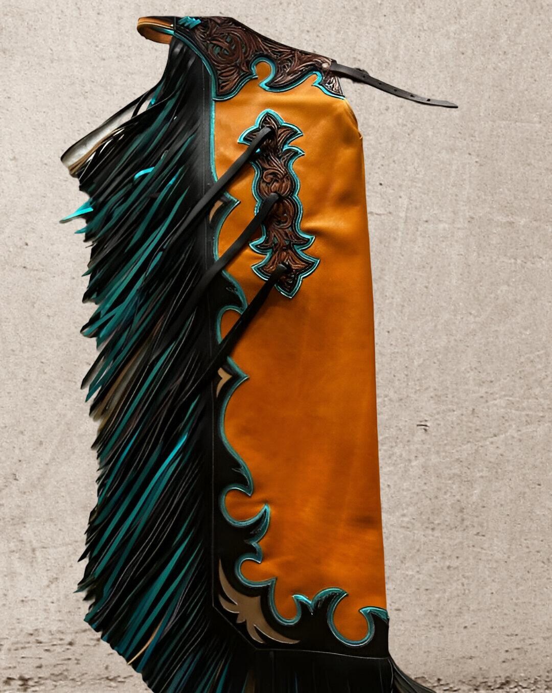 Orange Leather Chaps Hand Made Western Chap Horse Riding Fringes Pant ...