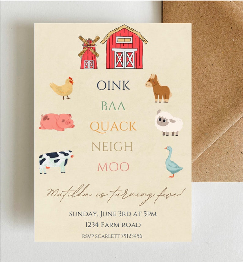 Farm Themed Birthday Invitation - Digital Download - Editable Template ...