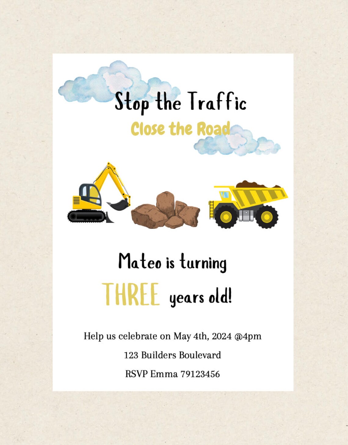 Stop the Traffic - Close the Road - Construction Themed Birthday ...