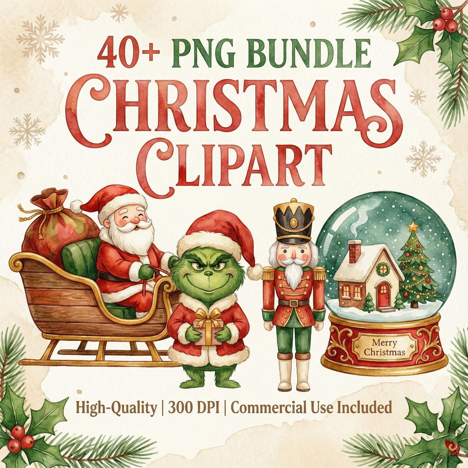 Christmas Clipart Bundle | Watercolor Winter PNG | Digital Download for ...
