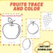 Fruits Trace and Color Worksheet - Etsy